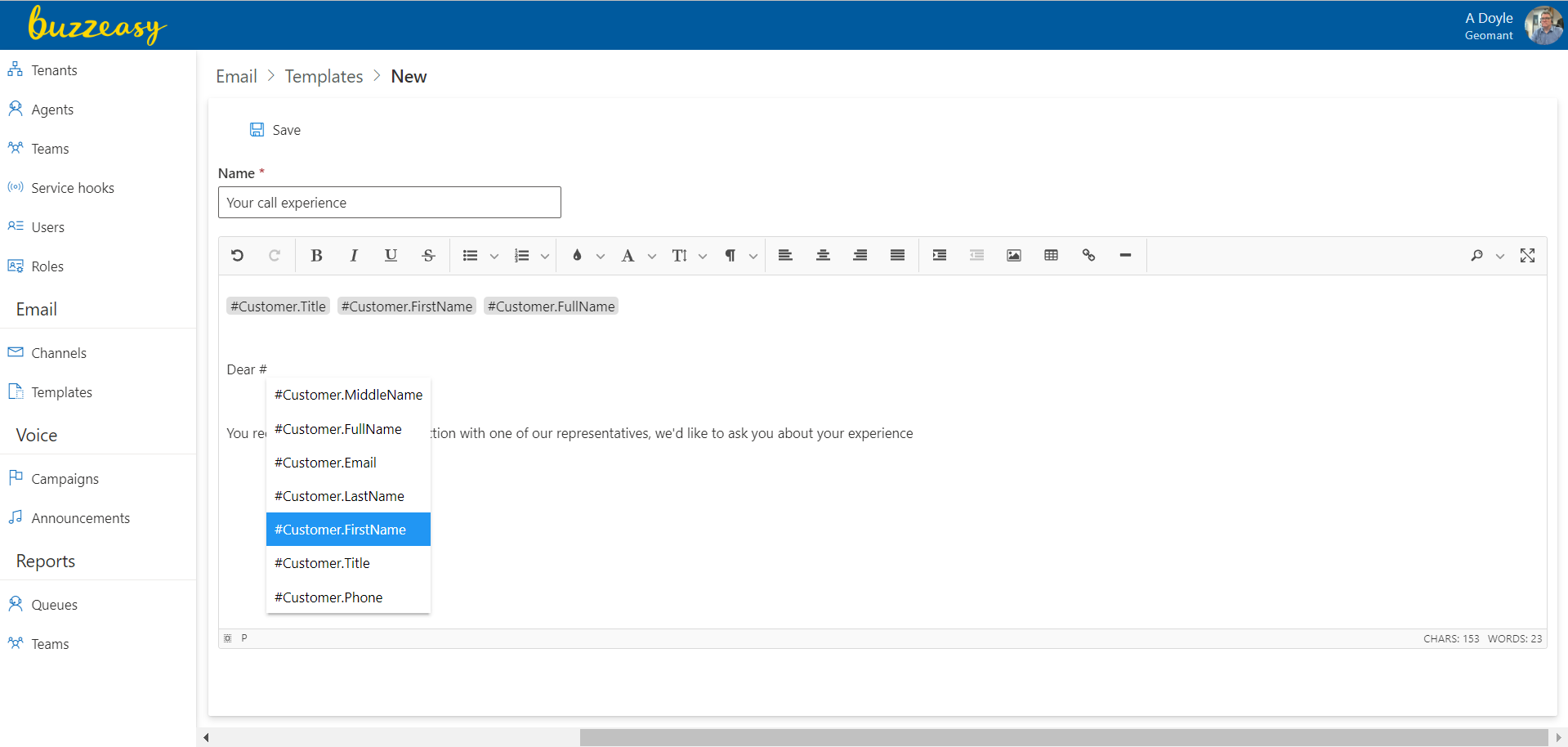 Configure Templates | Buzzeasy Documentation